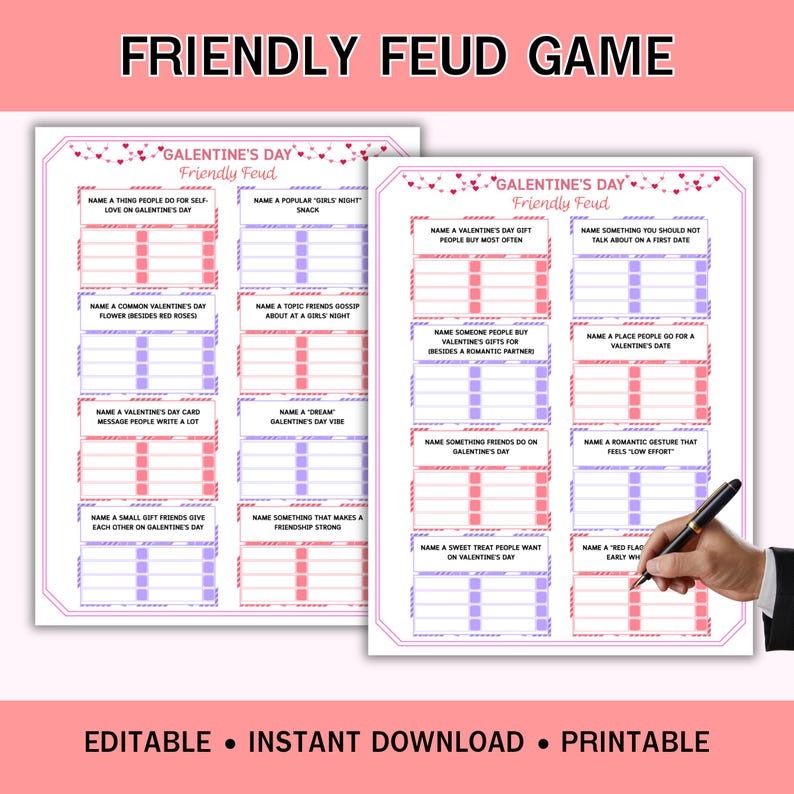 Valentine's Day Friendly Feud Game, Galentine's Party, Canva Editable ...