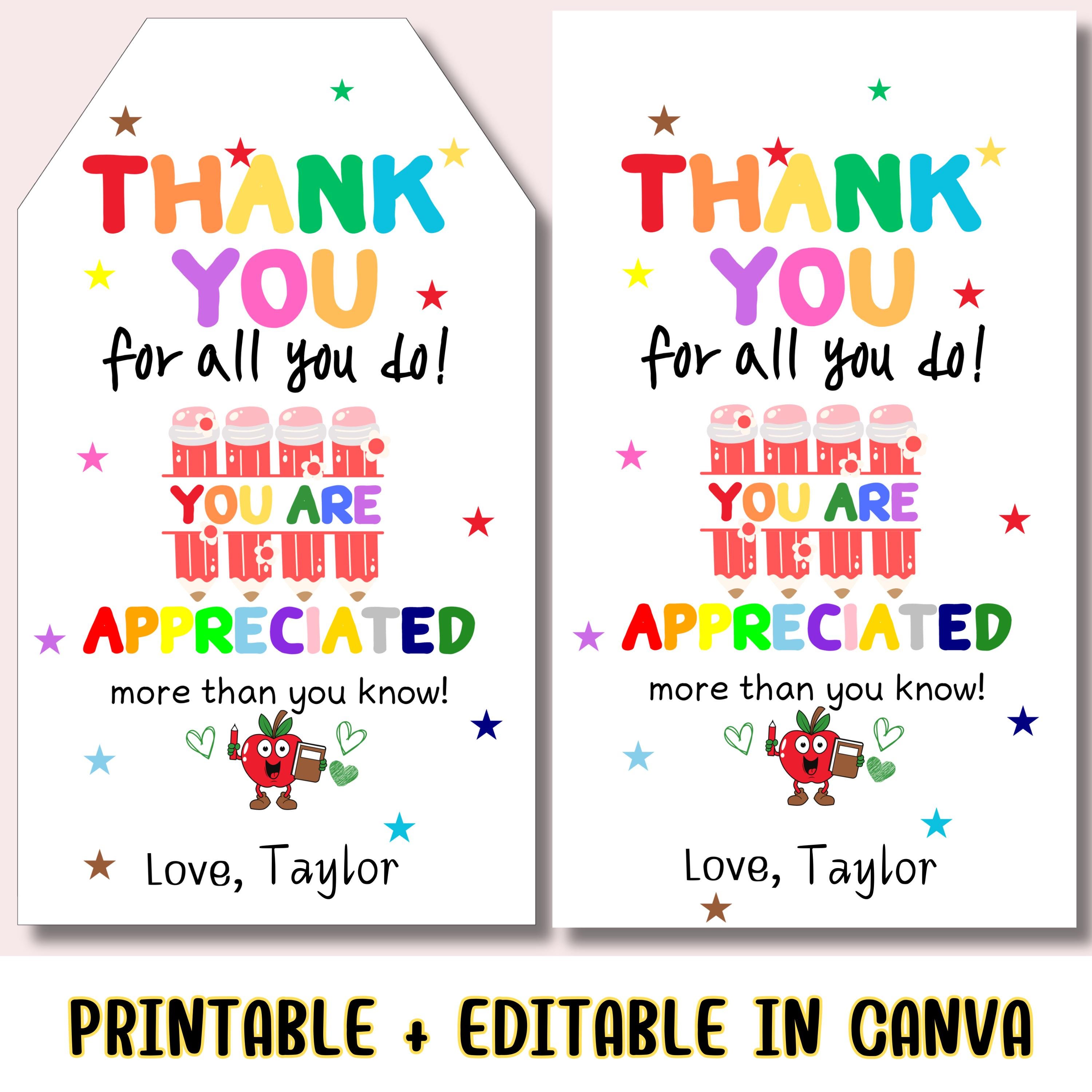 Back to School Gift Tag Template: Editable Teacher Treat (digital ...