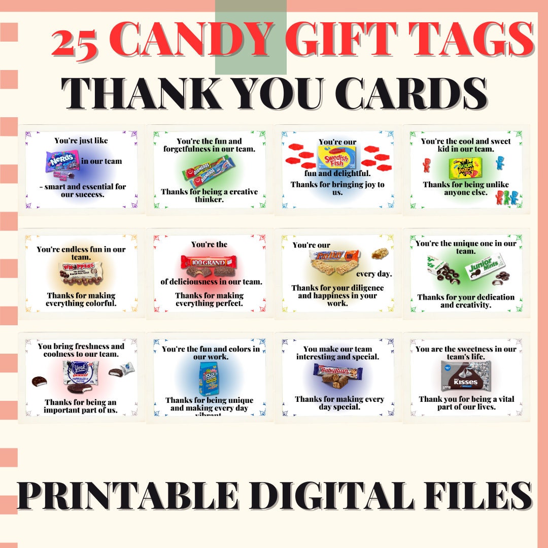 Employee Candy Bar Gift Tags Thank You Notes for Employee Appreciation ...