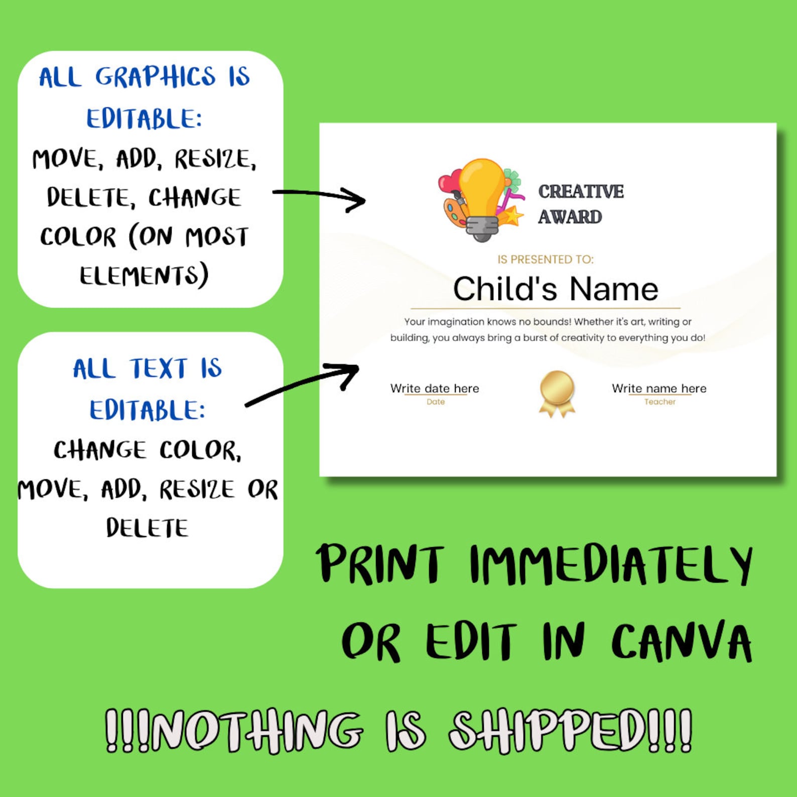 Funny Classroom Awards Certificates Editable in Canva, End of School ...