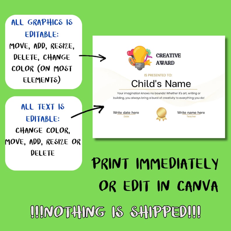 Funny Classroom Awards Certificates Editable in Canva, End of School ...