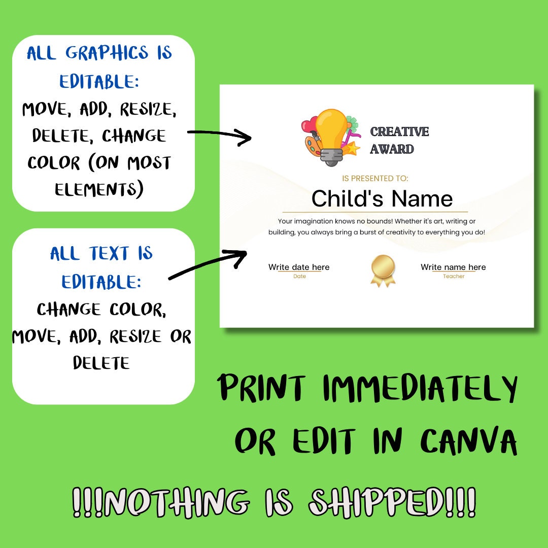 Funny Classroom Awards Certificates Editable in Canva, End of School ...