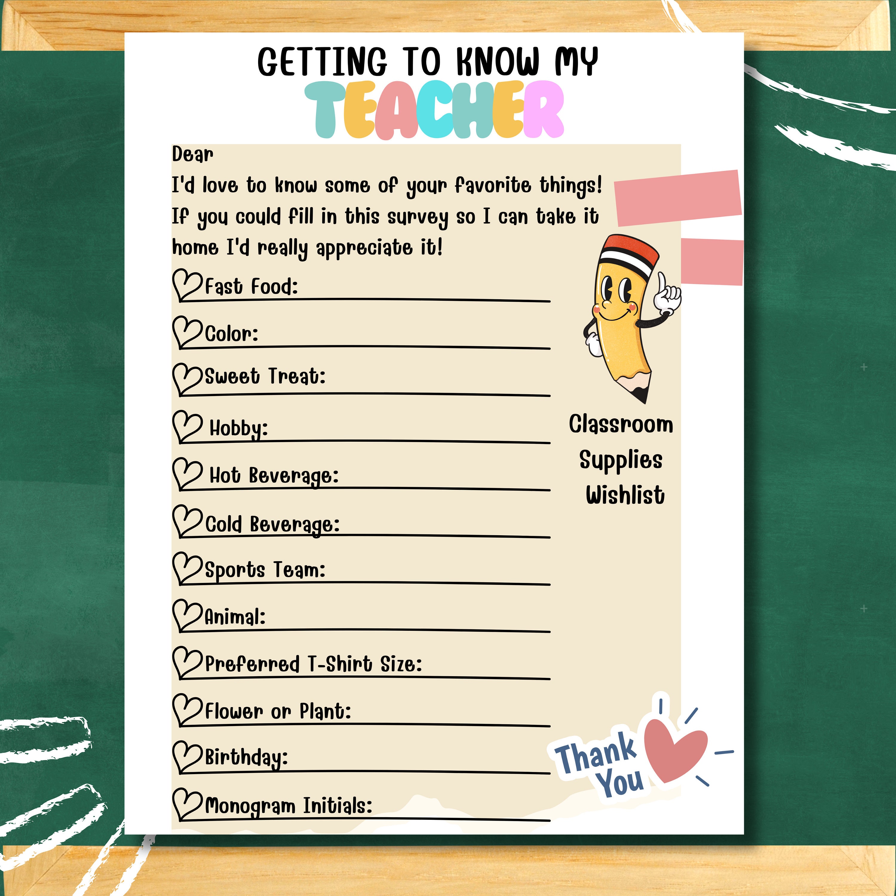 Favorites Teacher Survey - Editable Canva Template - Printable Back to ...
