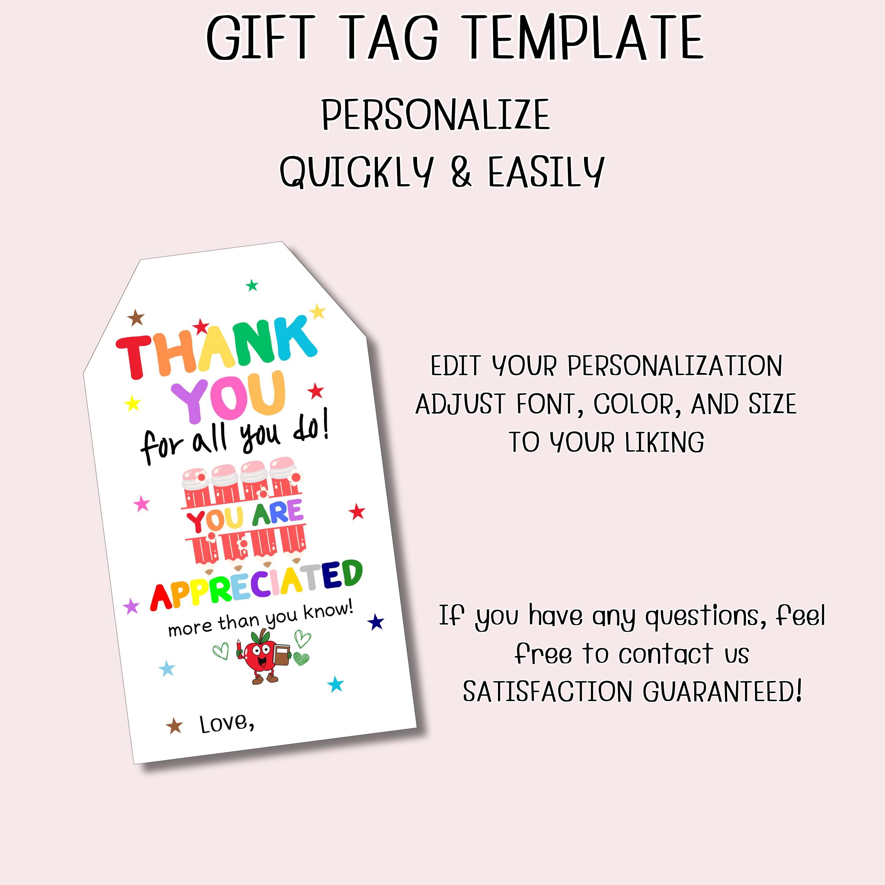 Back to School Gift Tag Template: Editable Teacher Treat (digital ...