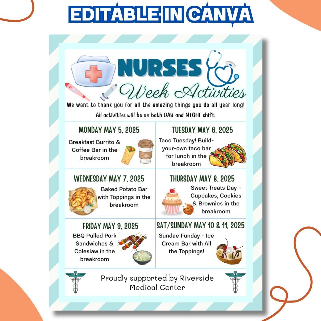 Editable Nurse Appreciation Week Flyer & Planner (canva Template) - Etsy