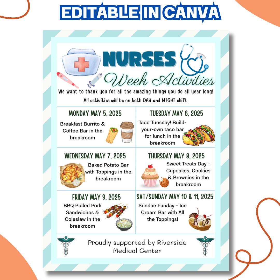 Editable Nurse Appreciation Week Flyer & Planner (canva Template) - Etsy
