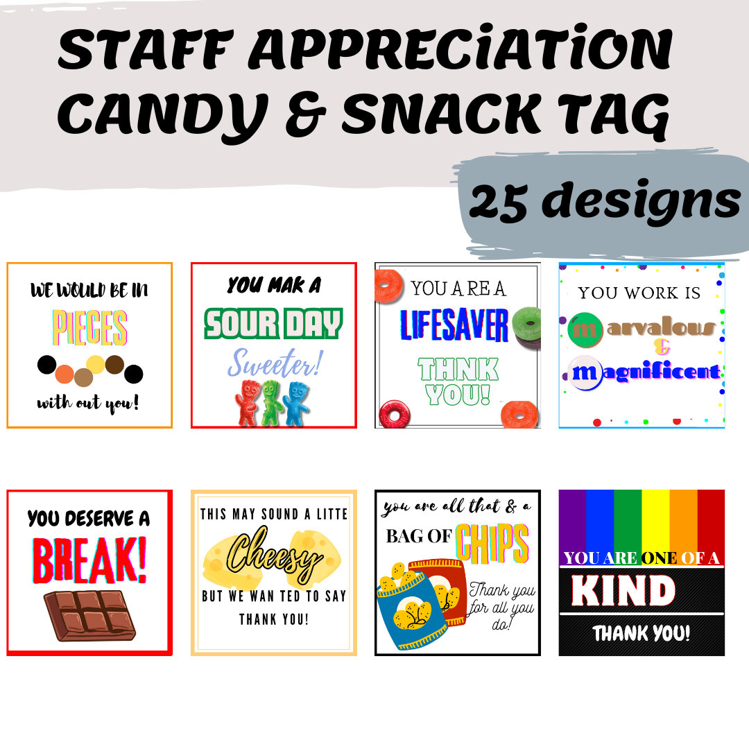 Snack and Candy Treat Tags for Employee, Teacher, Nurse Appreciation ...