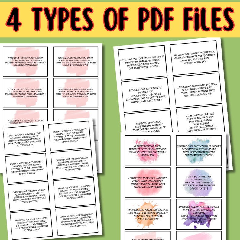 Employee Appreciation Cards: Printable Thank You Notes (digital ...