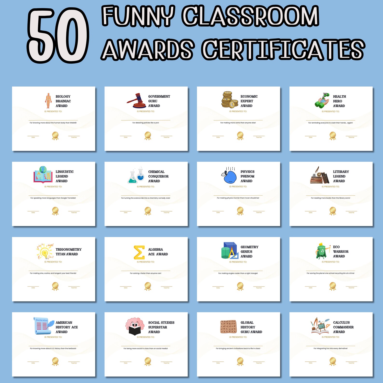 Funny Classroom Awards: 50+ Editable Certificates (canva) - Etsy