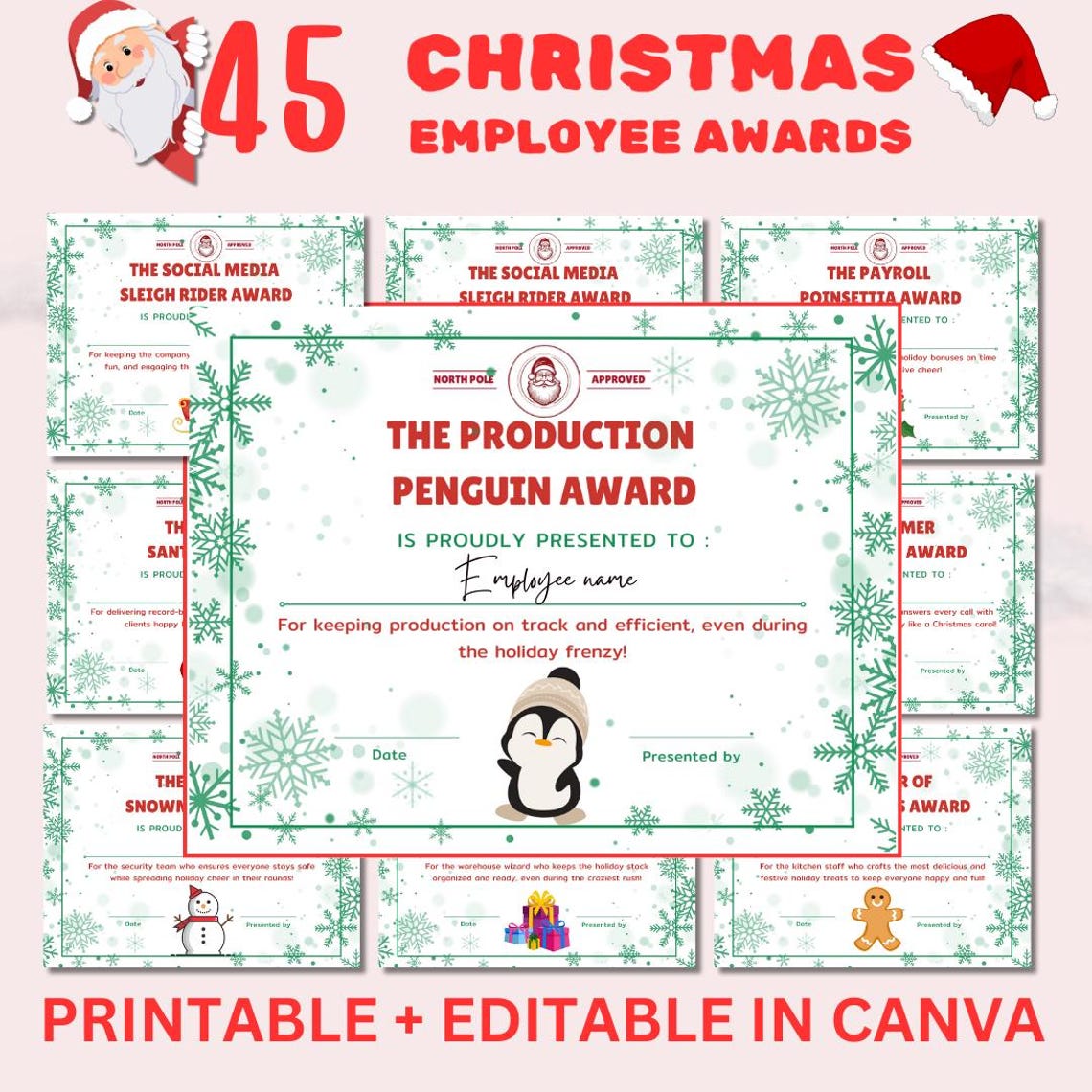 45 Funny Christmas Awards for Employees, Certificates Editable in Canva ...