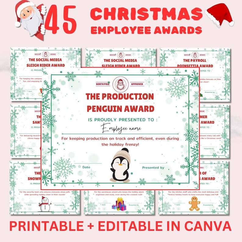 45 Funny Christmas Awards for Employees, Certificates Editable in Canva ...