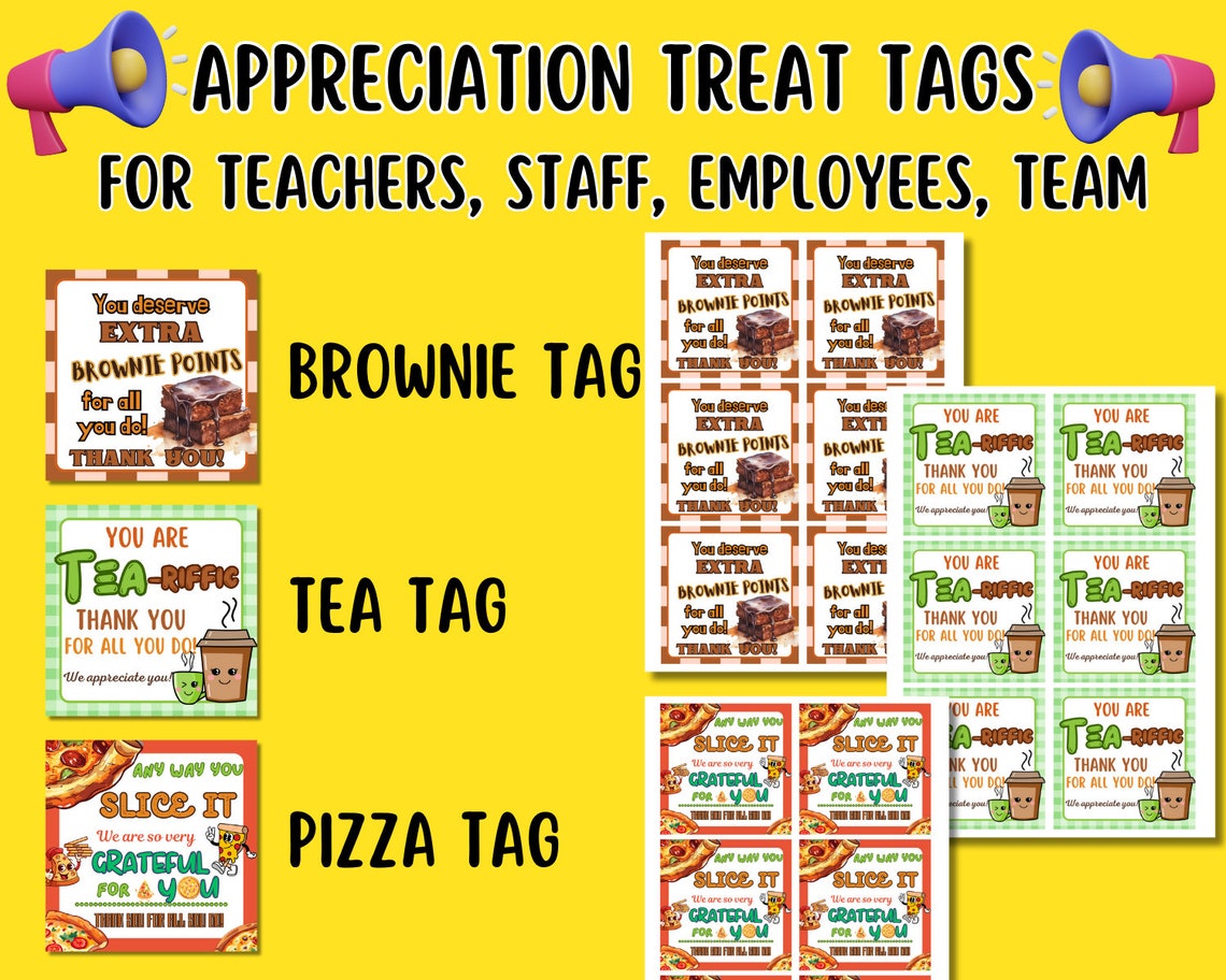 Appreciation Treat Tags Bundle: Teacher, Employee Thank You (digital ...
