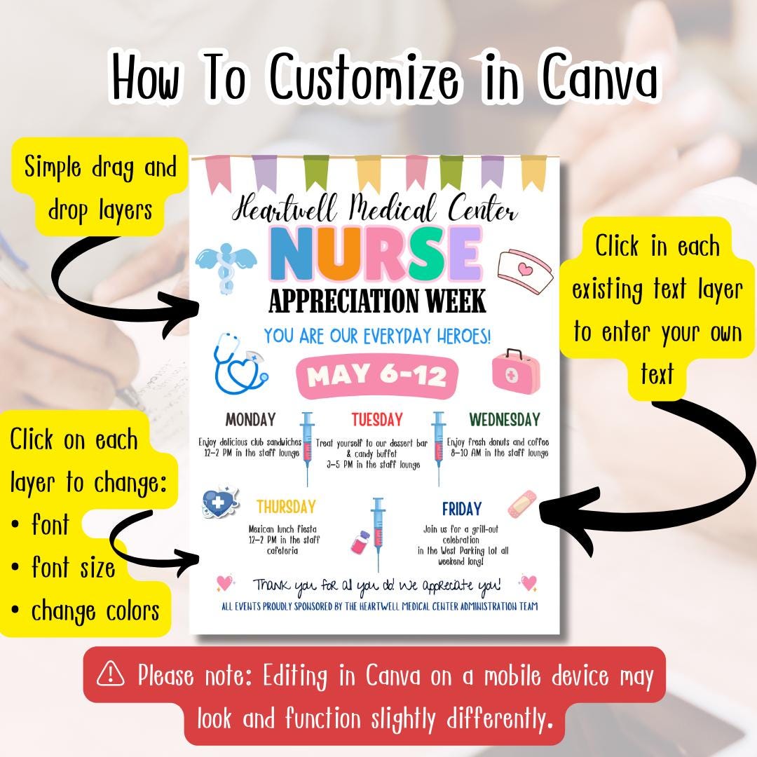 Nurse Appreciation Week Itinerary Template: Medical Staff Events (canva ...