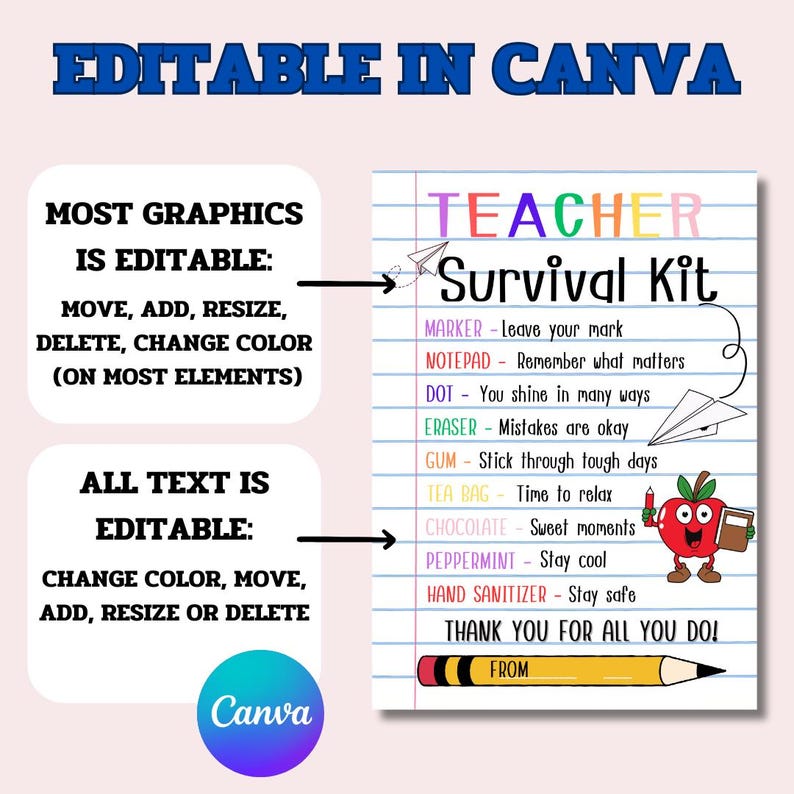Editable Teacher Survival Kit Gift Tags (PDF) - Etsy