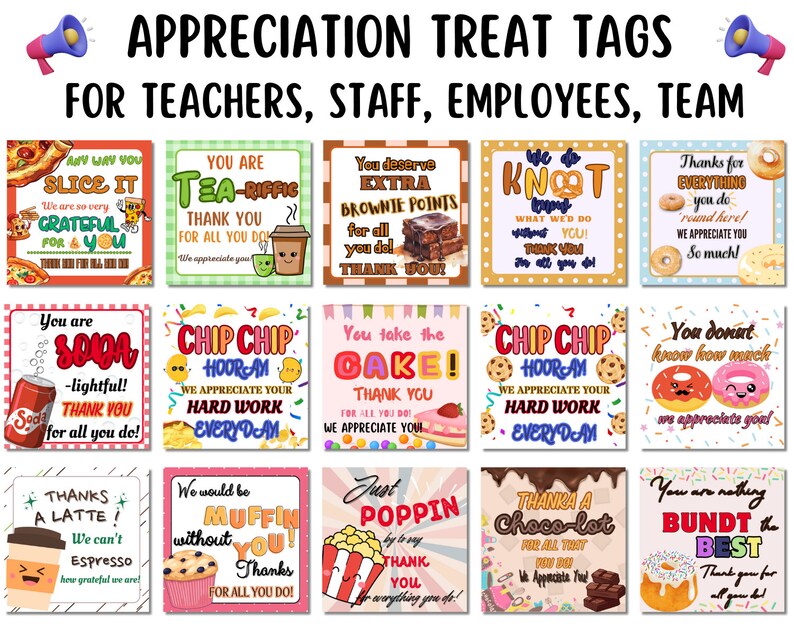 Appreciation Treat Tags Bundle: Teacher, Employee Thank You (digital ...