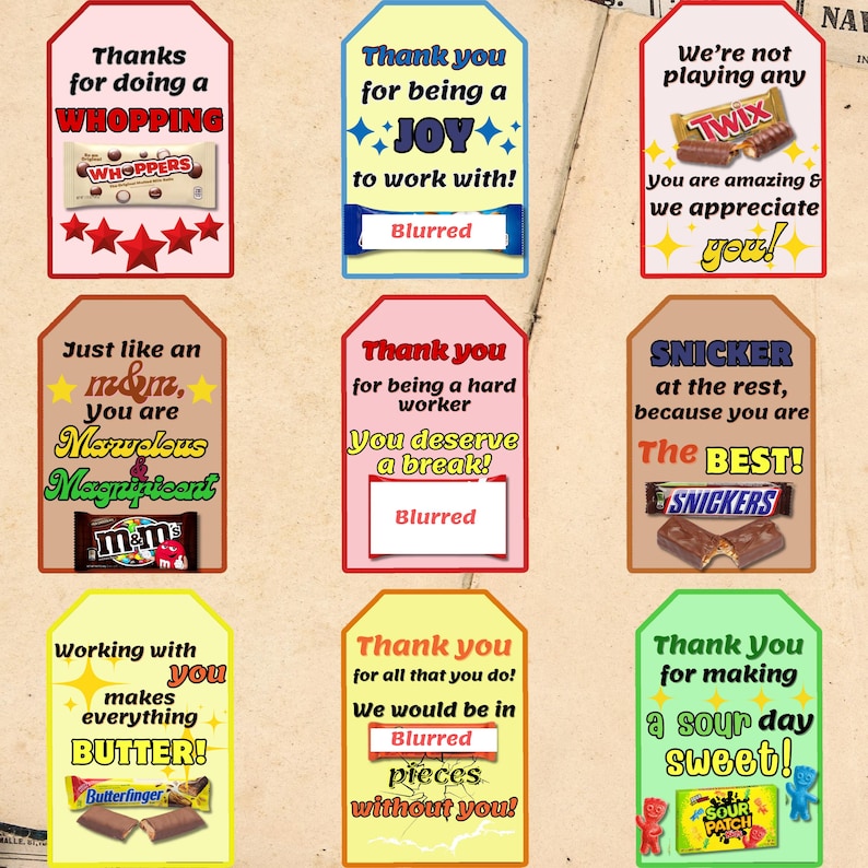 Employee Appreciation Candy Bar Gift Tags (digital Download) - Etsy