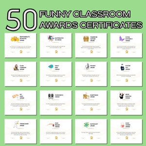 Funny Classroom Awards Certificates Editable in Canva, End of School ...