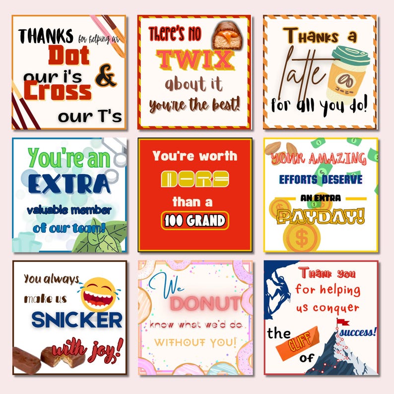 Snack & Candy Appreciation Gift Tags: 25 Designs (instant Download) - Etsy