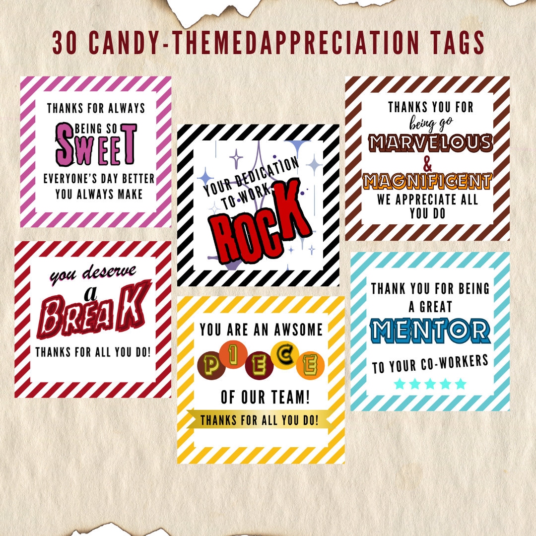 30 Employee Candy Bar Gift Tags. Employee Appreciation Tag. Staff ...