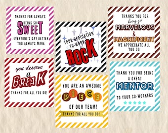 Employee Candy Bar Gift Tags Thank You Notes for Employee Appreciation ...