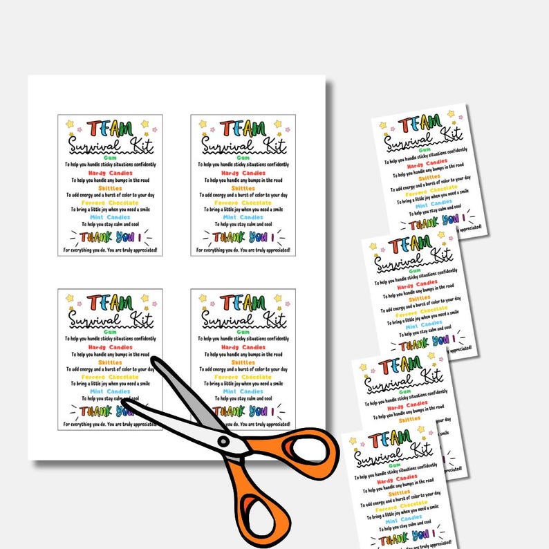 Team Survival Kit Gift Tags: Employee/volunteer Printable (PDF) - Etsy