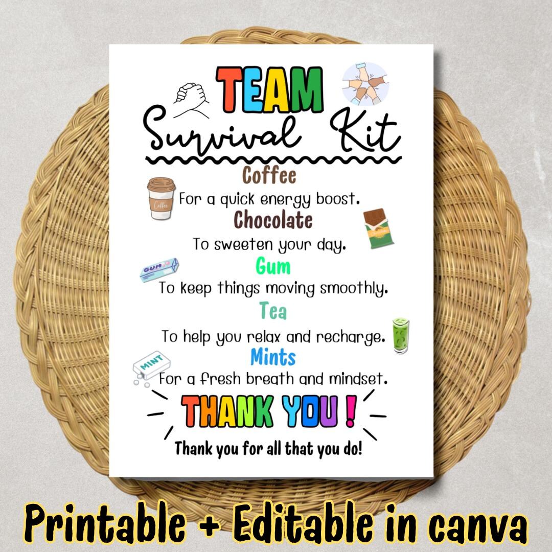 Team Survival Kit Gift Tags Printable | Employee Welcome Gifts ...