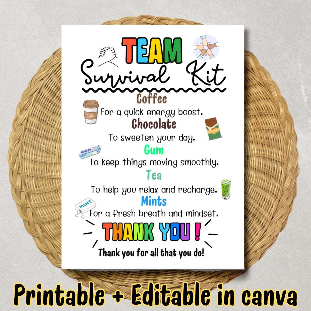 Team Survival Kit Gift Tags Printable | Employee Welcome Gifts ...
