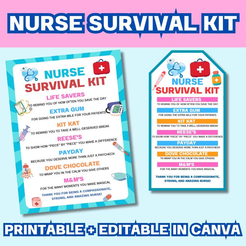 Nurse Survival Kit Gift Tag, Nurse Appreciation Gift Tag, Thank You ...