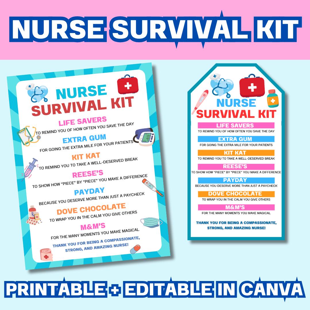 Nurse Survival Kit Gift Tag, Nurse Appreciation Gift Tag, Thank You ...