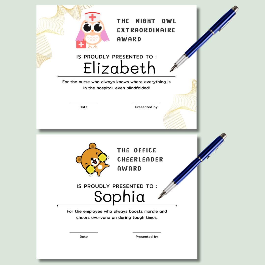 Funny Nurse Appreciation Awards 30 Printable Staff Recognition ...