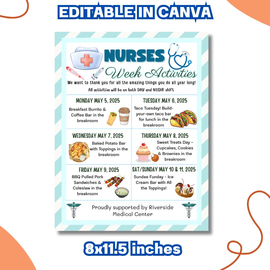 Editable Nurse Appreciation Week Flyer & Planner (canva Template) - Etsy