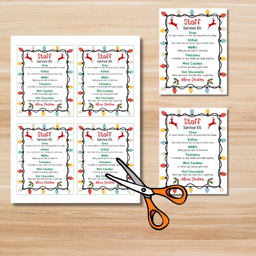 Editable Christmas Team Appreciation Survival Kit Work Employee ...