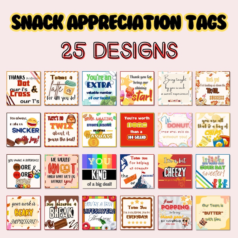 Snack & Candy Appreciation Gift Tags: 25 Designs (instant Download) - Etsy