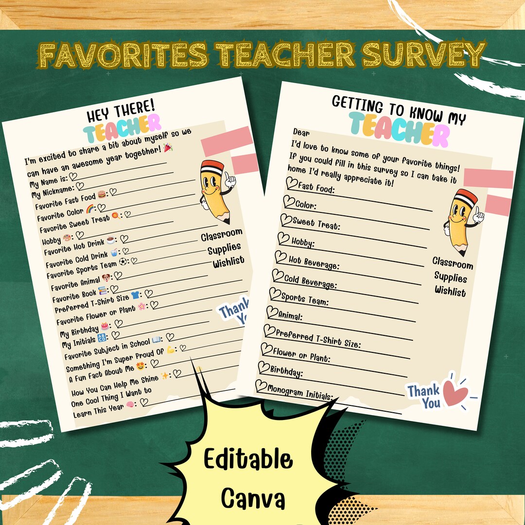 Teacher Favorites Survey: Back to School Questionnaire (editable Canva ...