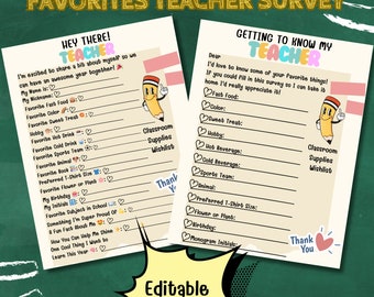 Favorites Teacher Survey Editable Canva Template Printable Back to ...