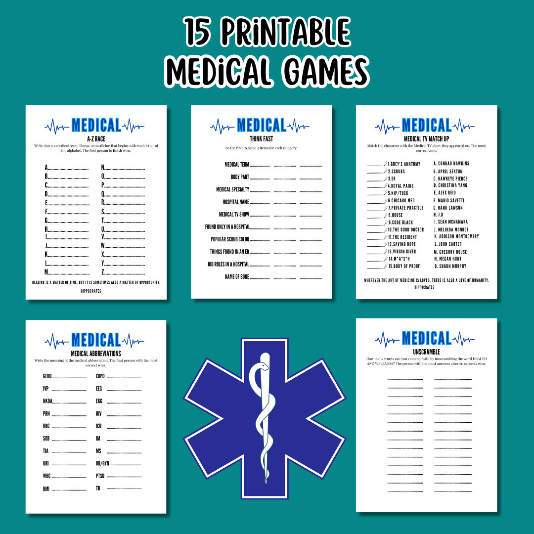 Medical Game Bundle, Printable Nursing Games, Doctor Games, Radiology ...