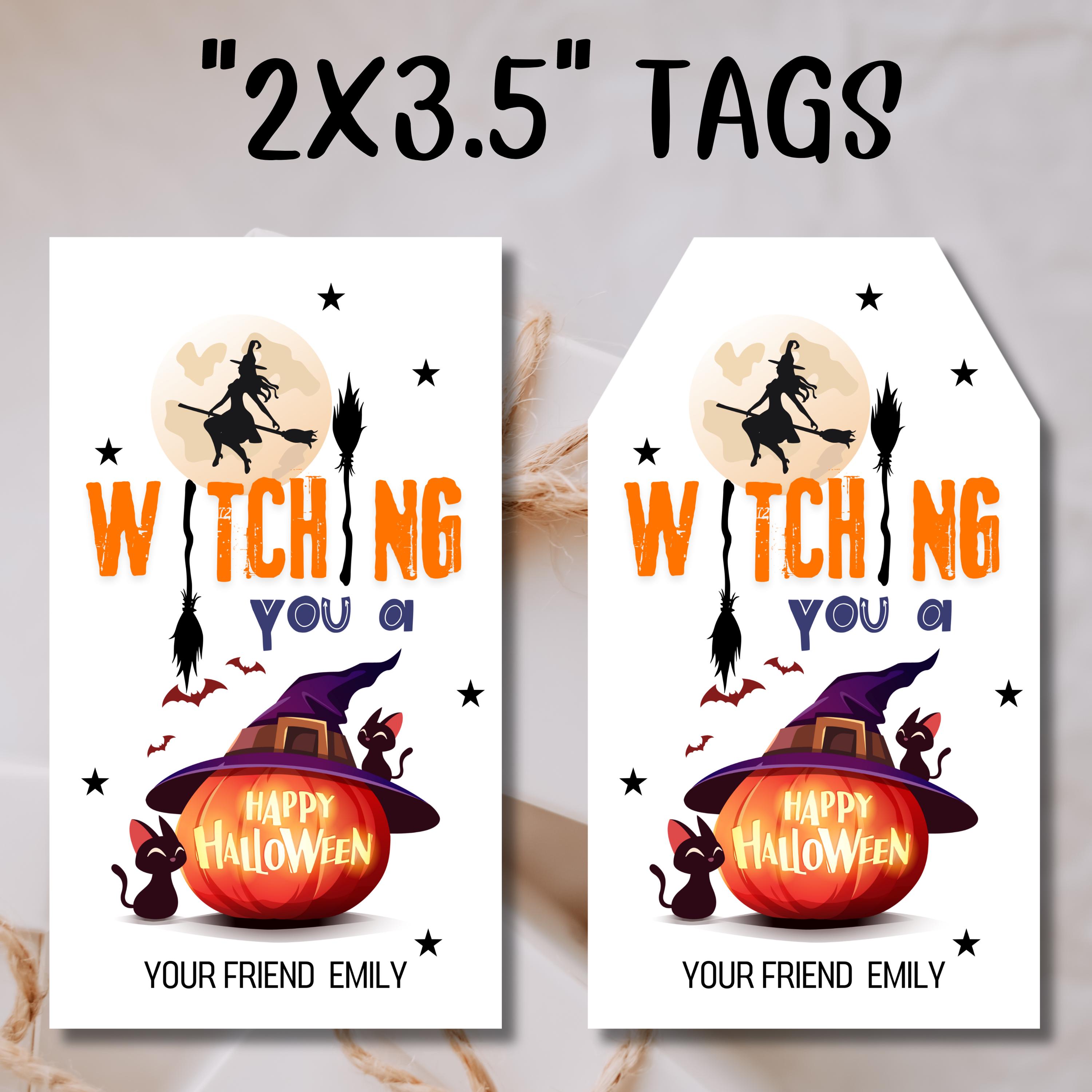 Printable Witching You Halloween Gift Tag, Treat Bag Tag (canva ...