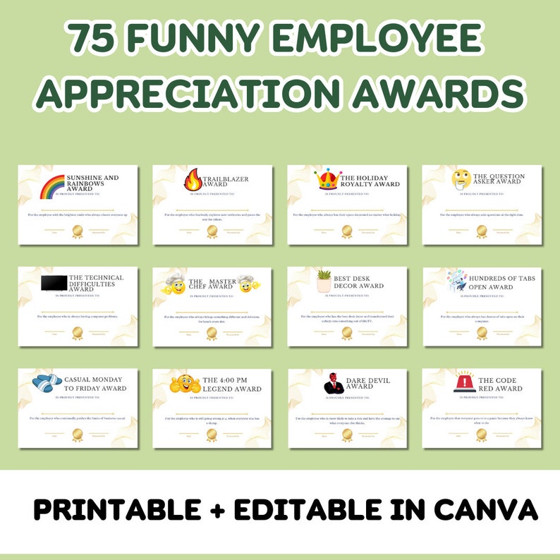 Funny Employee Appreciation Awards - 75 Printable Staff Recognition ...