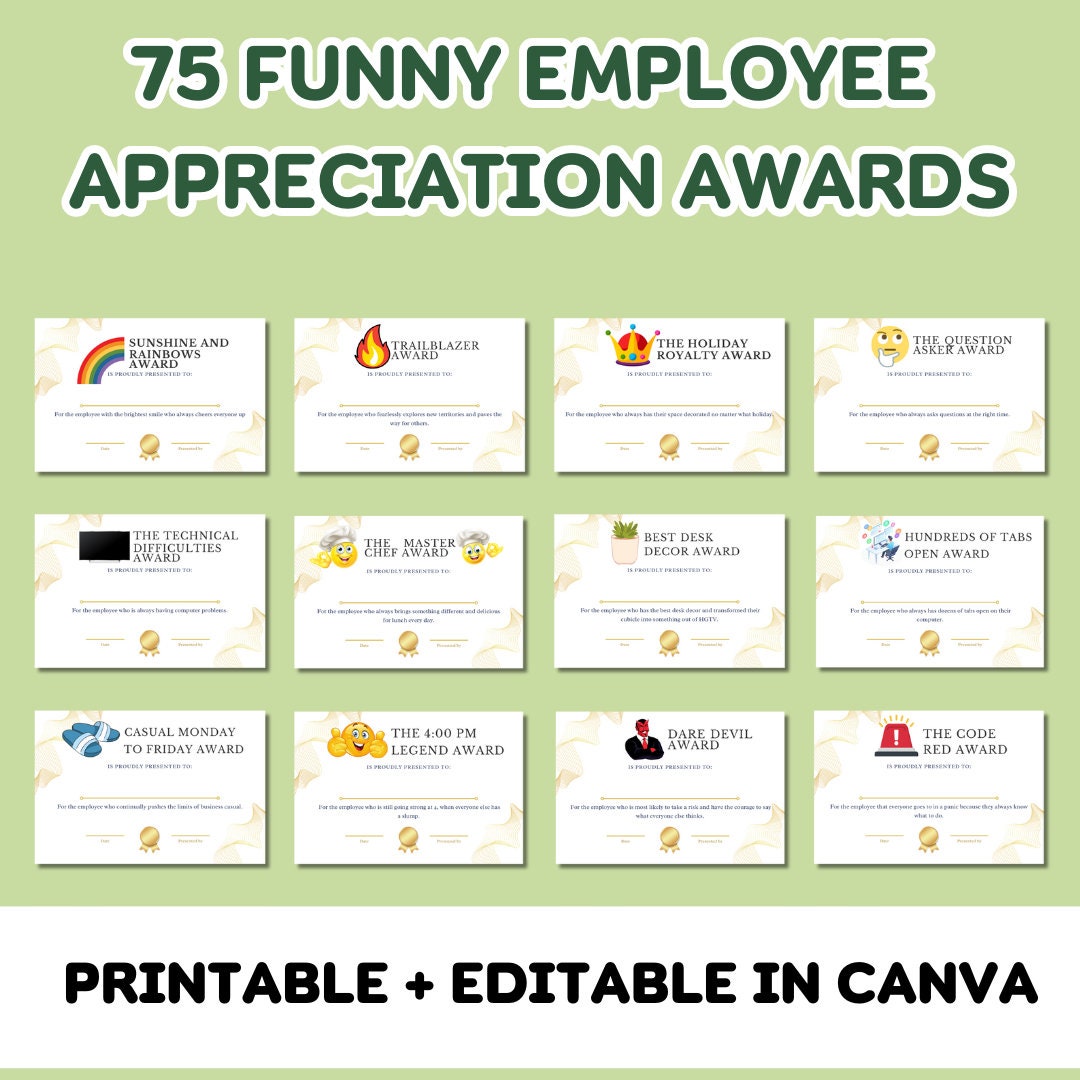 Funny Employee Appreciation Awards - 75 Printable Staff Recognition ...