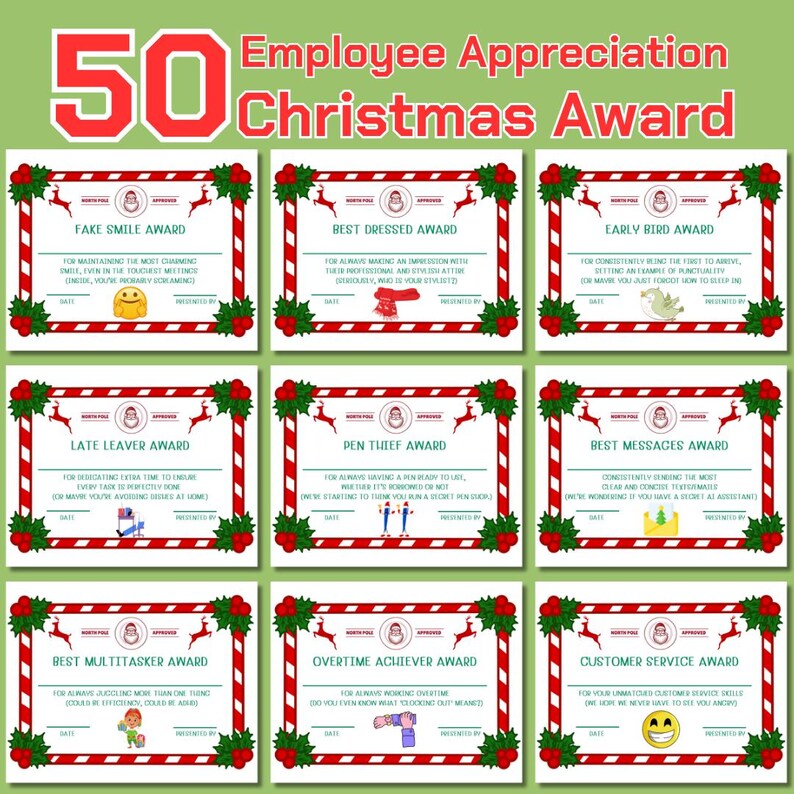 Funny Christmas Employee Award Certificates: Editable Coworker Gift ...