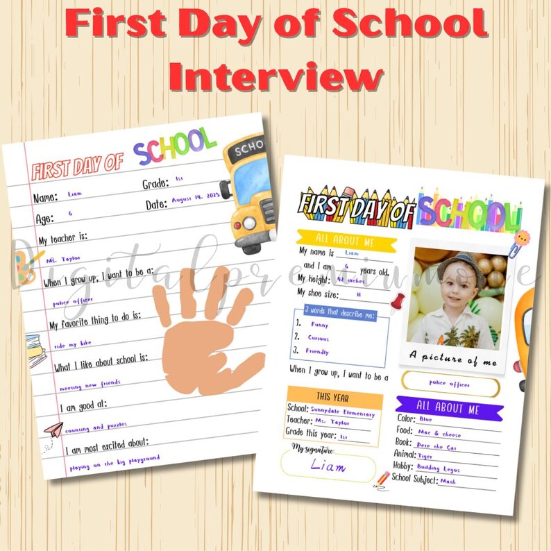 First Day of School Interview, Back to School Printable, Worksheet ...