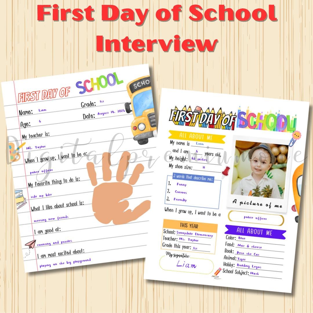 First Day of School Interview, Back to School Printable, Worksheet ...