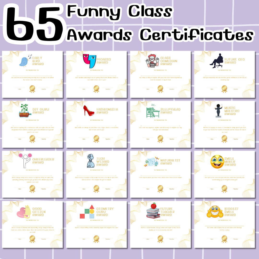 Funny Classroom Awards Certificates Editable in Canva, End of School ...