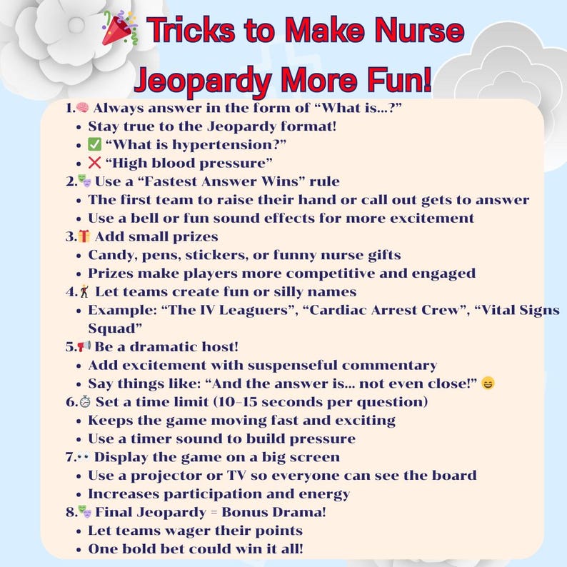 Nurse Jeopardy Game: Fun Trivia for Nurse Week (digital) - Etsy