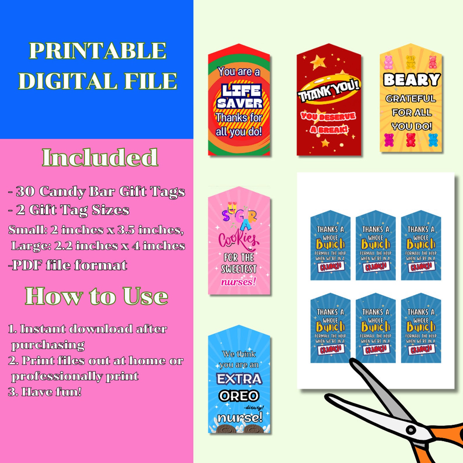 Nurse Appreciation Candy Bar Gift Tags, Thank You Nurse Gift Tag, Candy ...