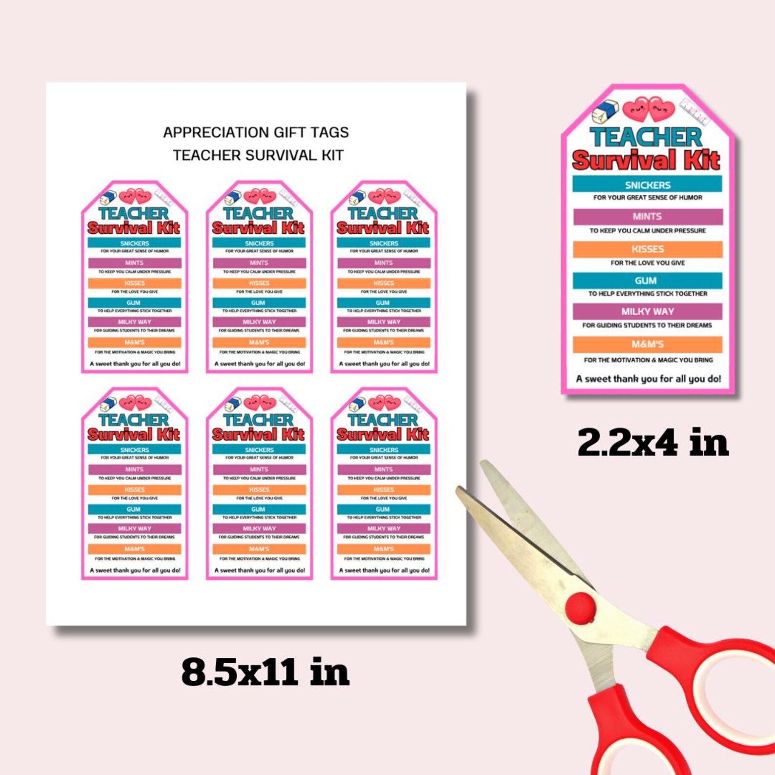 Teacher Survival Kit Gift Tag, Thank You Teacher Tag, Teacher ...