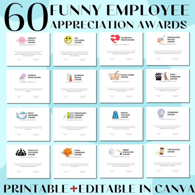 Funny Employee Appreciation Awards: 60 Printable Certificates (editable ...