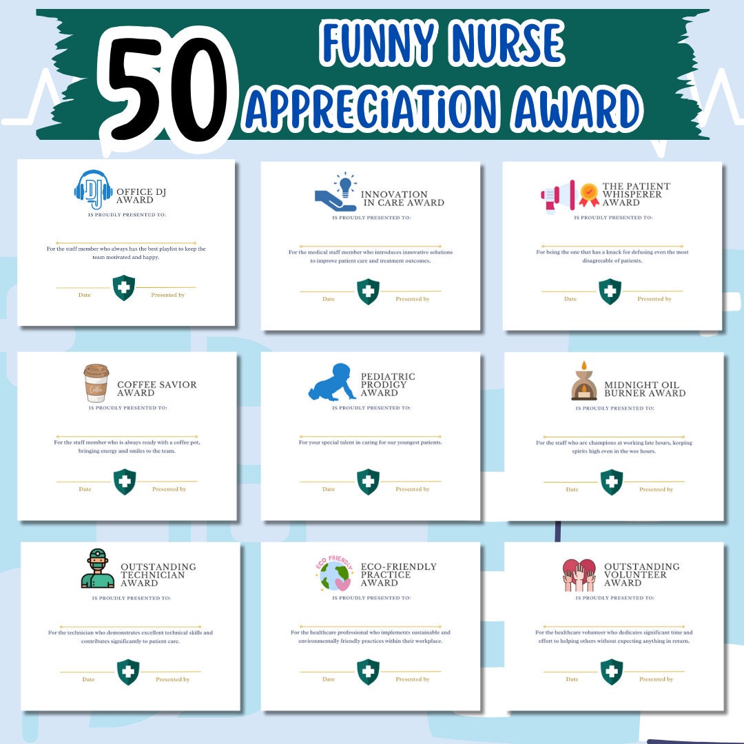 Funny Nurse Award Printable Bundle: 50 RN Coworker Awards (digital ...