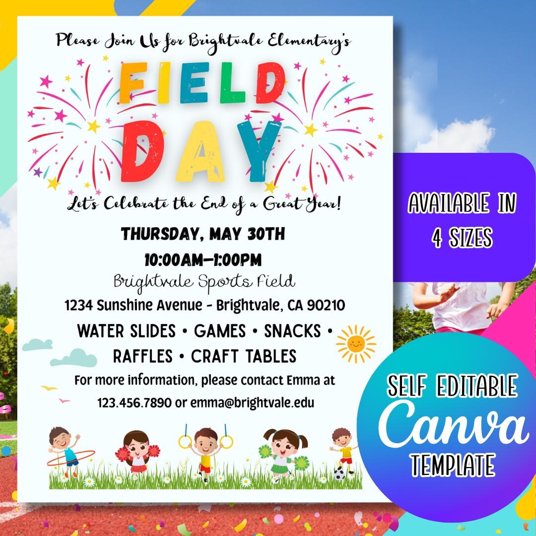 Editable School Field Day Flyer: PTA PTO Event Invitation (canva ...