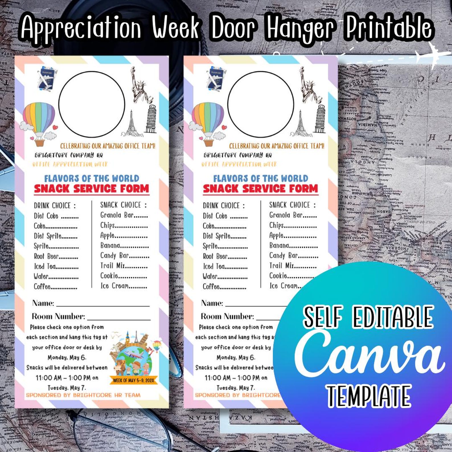 Office Appreciation Week: Around the World Flyer & Door Hanger (canva ...